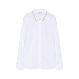 PESERICO Femme, Blouses et Chemises, Blanc, Taille: 40 FR Chemise Blanche en Coton &agrave; Col Piped