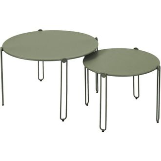 Oviala Lot de 2 tables basses gigognes de jardin vert kaki