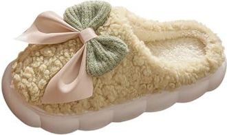 Generic Pantoufles dhiver chaudes et d&eacute;contract&eacute;es pour femme - Doublure en fausse fourrure - Noeud mignon - Antid&eacute;rapant - Confortable - &Agrave; enfiler au quotidi