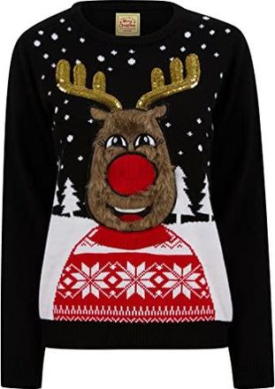 Tokyo Laundry Pull de No&euml;l fantaisie &agrave; LED pour femme, Happy Vixen - Noir, 42