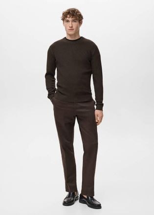 Mango Pull coton maille fine c&ocirc;tel&eacute;e chocolat - Homme - XXL - MANGO MAN