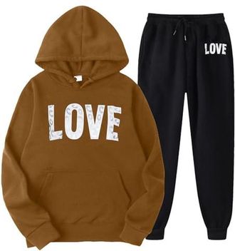 Generic 2026 Ensemble de pantalons pour femmes pour la Saint-Valentin 2026 - Tenues deux pi&egrave;ces imprim&eacute;es - Ensemble assorti &agrave; manches longues - Sweat &agrave; capuc