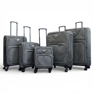 Infinity Leather Softshell, leichtes graues Nylon 4-Wheel-Reisekoffer-Set mit 5 Koffern