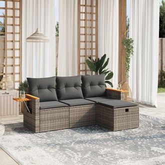 tidyard Holamys 4-TLG. Garten-Sofagarnitur mit Kissen Grau, Poly Rattan Outdoor Terrassenm&ouml;bel Set, wetterfest, inklusive Hocker, pulverbeschichteter Stahlrah