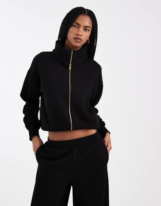 Miss Selfridge Sweat zipp&eacute; densemble en tissu de qualit&eacute; sup&eacute;rieure &agrave; col - Noir