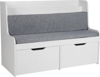 Relaxdays Kinderbank mit Stauraum, HxBxT: 70 x 100 x 45 cm, Lesebank, 2 Schubladen, Buchablage, Sitzpolster, weiß/grau
