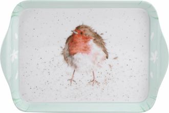 Wrendale Designs Robin Streuung Tablett, Rechteckig, Rot, Kunststoff, Hand-Painted Floral Design, 20 x 14 cm