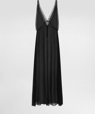 Dolce & Gabbana Long Chiffon Dress - Frau Kleider Schwarz Seide 38