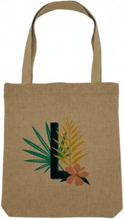 Fabulous Sac Shopping Tote Bag Aspect Lin - L Lara Lea Lola Lettre Pr&eacute;nom Fleurs Tropicale Exotique - Sac de Courses Toile Epaisse 360g Beige Naturel Cabas Por