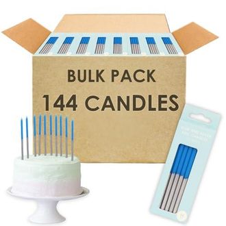 Talking Tables Table Fun 144 x St&uuml;ck Blaue und silberne Geburtstagskerzen mit Haltern, 12 cm lang und hoch, Gro&szlig;packung, Tortendekoration f&uuml;r Geburtstag, Hochzeit un