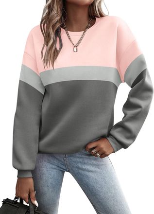 Minetom Pullover Damen Sweatshirt Farbblock Langarm Rundhals Pulli Herbst Winter Frauen Locker Casual Oberteil Sport Streetwear Sweatshirts ohne Kapuze Langar