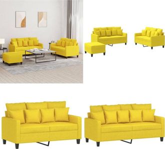 vidaXL Ensemble de canapés 3 pcs avec coussins Jaune clair Tissu - Canape - Ensemble De Canapés - Canapé Trois Places - Salon - Mobilier - Home & Living