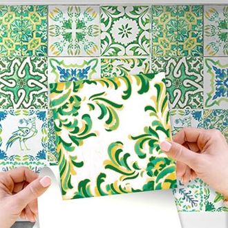 Walplus 120 Stück 15x15cm Türkisch Grünes Mosaik Grün Wandfliesen Aufkleber Schälen und Kleben Backsplash Abziehbilder Startseite Dekore Aufkantung für Küche 