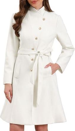 Allegra K Manteau DHiver Mi-Long Femme, Caban Ceintur&eacute; &agrave; Col Montant et Avec Boutons, V&ecirc;tement DExt&eacute;rieur, Trench-Coat &Eacute;l&eacute;gant Blanc M