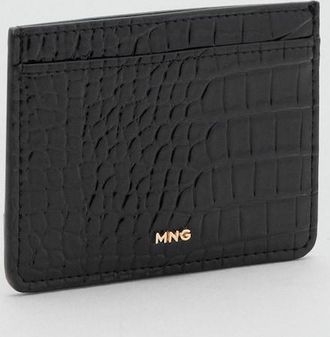 Mango Porte-cartes simili-cuir effet croco noir - Femme - Taille unique - MANGO