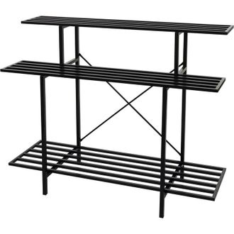 Hhg [NEUWERTIG] Pflanzenregal HHG-347, Blumentreppe Blumenst&auml;nder Pflanzentreppe, 3 Ablagen Stahl schwarz 100x120x44cm