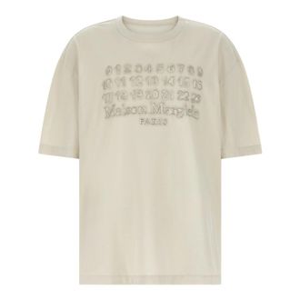 Maison Margiela T-Shirt mit Rundhalsausschnitt und Logo-Print vorne - - Tops - Herren - Beige - S