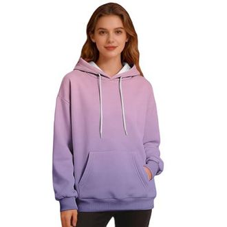 Generic Pull &agrave; capuche d&eacute;contract&eacute; d&eacute;grad&eacute; pour femme, sweat &agrave; capuche tendance &agrave; coupe ample avec poche, manches longues, pull &agrave; capuche pour femme, grande t