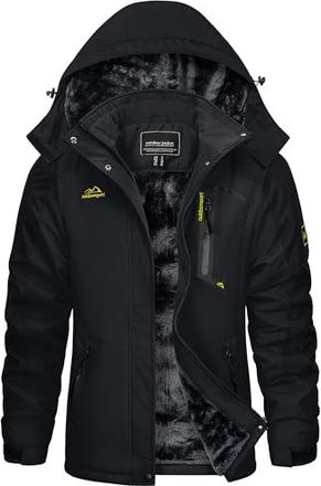 KEFITEVD Vestes de Randonnée dHiver pour Femme Manteau de Ski Polaire avec Capuche Automne Hiver Veste Chaude Multi-Poches,Noir,2XL