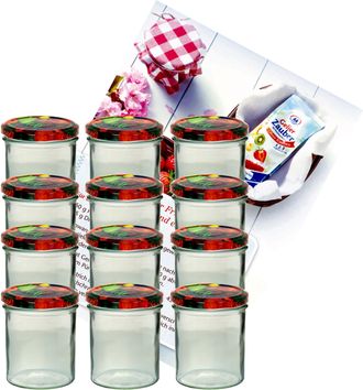 MamboCat 12er 350 ml Sturzglas-Set | Einmachgläser + Twist-Off-Deckel Obst + GRATIS Rezeptheft | einkochen & konservieren | backofengeeignet