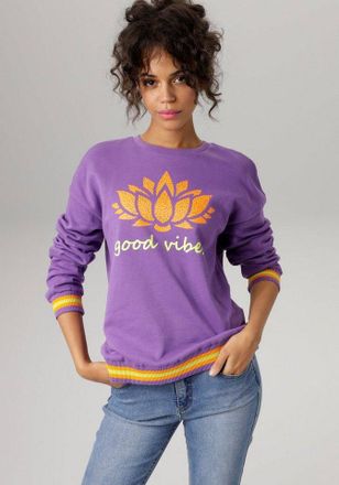 Aniston Sweatshirt Frontdruck mit abstrakter Seerose und Schriftzug