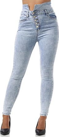 Elara Damen Jeans Stretch Chunkyrayan JS999-2 Hellblau-54 (7XL)