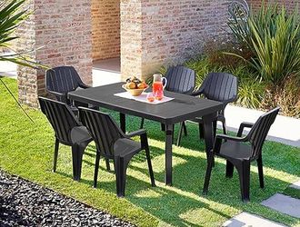 Dmora Tisch im Freien Mercurio, rechteckiger Regal, ausziehbarer Garten- oder Bartisch, 100% Made in Italy, 160-220x90h74 cm, Anthrazit