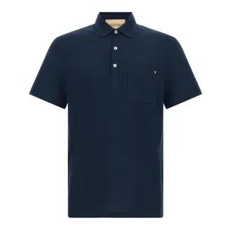 Valentino Garavani VGold Baumwoll-Piqu&eacute; Poloshirt - - Tops - Herren - Blau - M