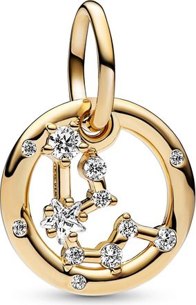 Pandora Moments Sternzeichen Wassermann Charm-Anhänger aus Sterling Silber mit 14 Karat vergoldeter Metalllegierung, Zirkonia, Kompatibel Moments Armbänder, 7