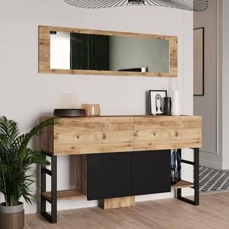 Dmora Konsole Abell 139x43,3x83,6h cm Braun, Spiegel inkl