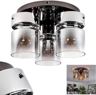 HOFSTEIN Deckenleuchte Hasvik, 3-flammige Deckenlampe aus Metall/Glas in Schwarz/Chrom-/Rauchfarben/Klar, Leuchte im Retro/Vintage-Design (Schirme &Oslash; 15 cm), E2