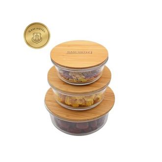 Gam'hotel 3 runde Dosen aus Bambusglas 400ml/620ml/950ml