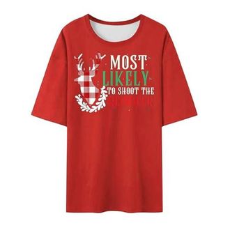 Generico T-shirt d&eacute;contract&eacute; pour femme avec imprim&eacute; lettres et col rond pour un confort quotidien, Rouge brique, XXXL