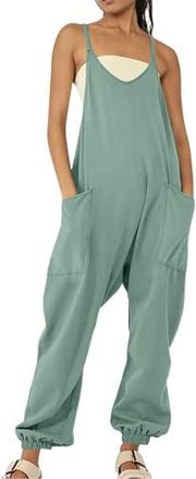 Generic Salopette d&eacute;contract&eacute;e sans manches pour femme avec bretelles spaghetti extensible pour femme - Combinaison &agrave; jambe large - Combinaison pour femme - T