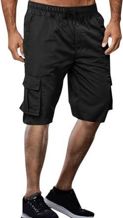Generic Short cargo pour homme avec cordon de serrage - Taille élastique - Plusieurs poches - Short de sport de plein air - Coupe ample - Short dentraînement 