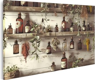 Islandburner Bild auf Leinwand Vintage Apothekerflaschen und getrocknete Pflanzen für Esszimmer Vintage-Liebhaber Restaurant Bilder Wandbilder Poster