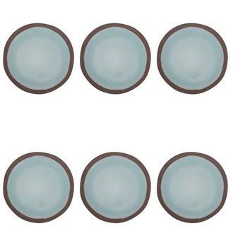 Villa D'Este Home Tivoli Barbados Dessertteller aus Steingut, brauner Rand, 6 Stück