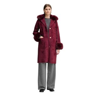 Joseph Ribkoff Feather Yarn and Faux Fur Strickmantel - - Coats - Damen - Rot - 2XL