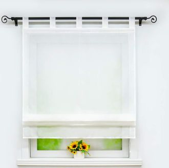 Joyswahl Voile Raffrollo sanfte transparente einfarbige Raffgardine mit Schlaufen »Alexia« Schals Fenster Gardine BxH 100x140cm Weiß 1 Stück