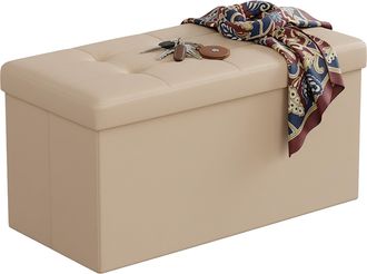 Relaxdays Sitzbank mit Stauraum, Kunstleder, faltbar, gepolstert, Flur, Schlafzimmer, HxBxT: 38 x 76 x 38 cm, beige