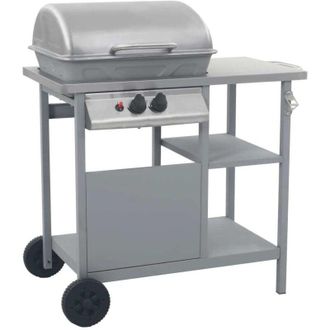 vidaXL Vidaxl - Barbecue &agrave; gaz avec tablette &agrave; 3 couches Noir et argent&eacute;