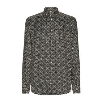 Dolce & Gabbana Seidenhemd mit geometrischem Print - - Shirts - Herren - Grau - XL