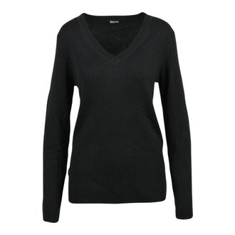Blauer Geripptes V-Ausschnitt-Unterhemd - - Knitwear - Damen - Schwarzk - XL