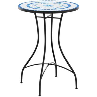 Les Tendances Table de bistro mosa&iuml;que bleu et blanc &Oslash;50x70 c&eacute;ramique