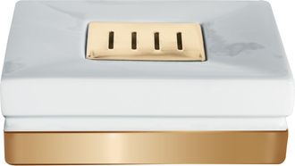 Spirella Seifenschale Steinoptik dekorative Badausstattung Seifenablage Roma Maße: 12 x 8 x 4,5 cm-Weiß/Gold, Keramik, White