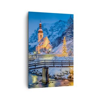 Arttor Wandbilder Dekoration Wohnzimmer Festlich Kirche Schnee Bilder auf Leinwand 80x120cm Leinwandbild mit Rahmen Schlafzimmer K&uuml;che Deko Wand Kunstdruck A