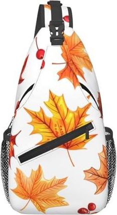 Generic Sacoche Homme Bandouliere Motif de feuilles d&eacute;rable dautomne Multifonction Sling Bag Polyester Sling Sac &agrave; Dos pour Cyclisme Randonn&eacute;e Femme