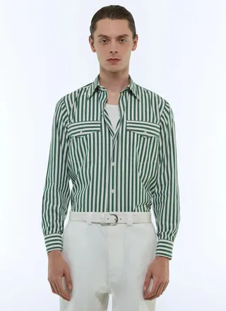 Fursac Chemise à col hirondelle en coton rayé - Taille XL - Homme