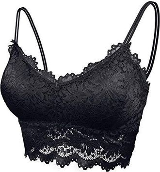 Feoya Femme Soutien-Gorge sans Armature en Dentelle Brassière avec Coussinets Amovibles Tous Les Jours,M,Noir 1