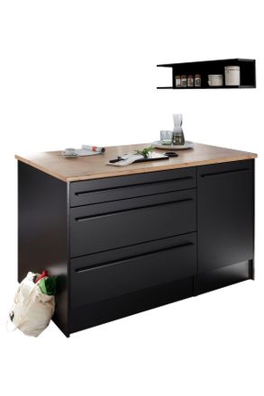 MID.YOU Mid.you Kücheninsel, Schwarz, Eiche, Kunststoff, 3 Schubladen, 145x90x90 cm, Küchen, Küchenmöbel, Kücheninseln